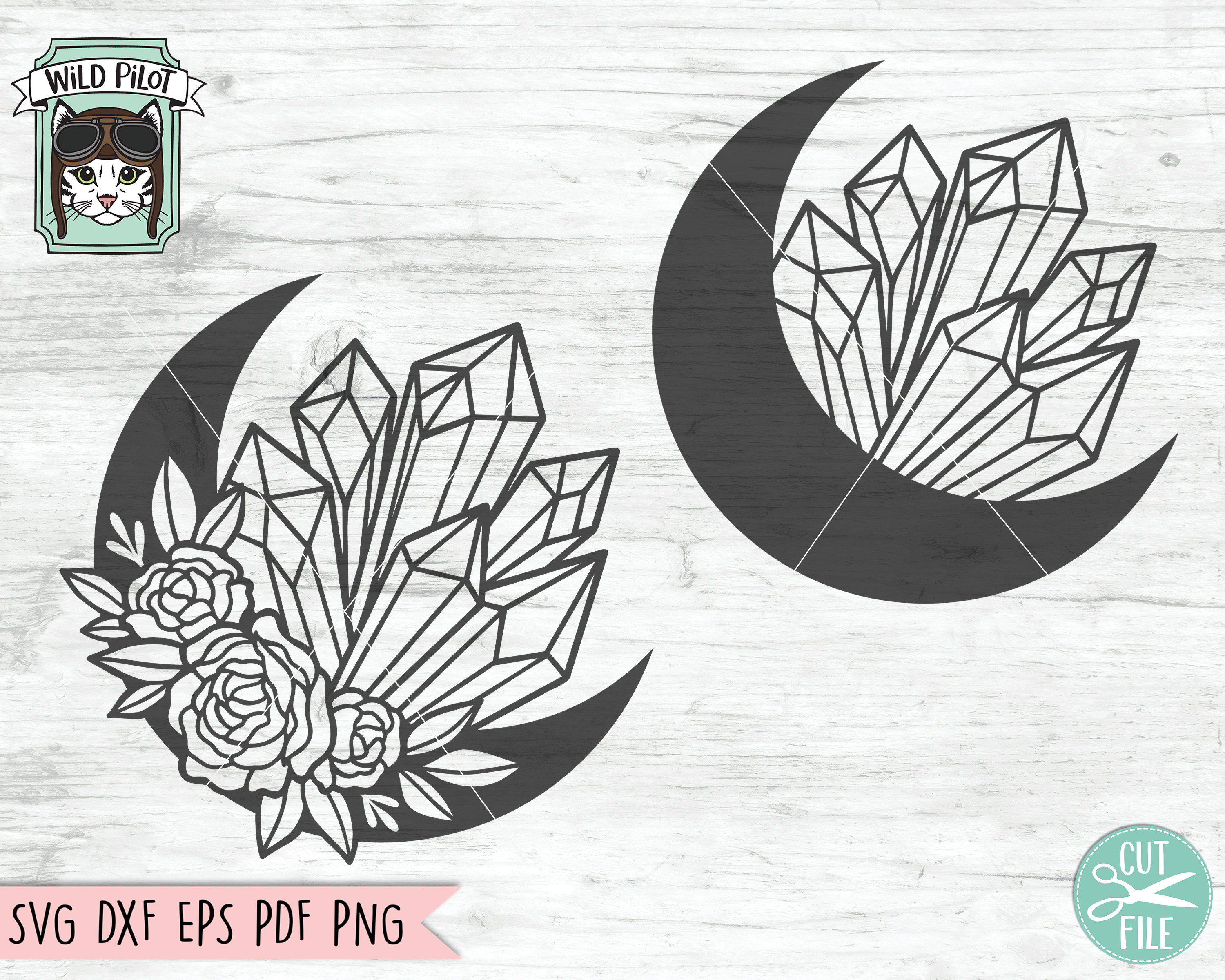 Crystals SVG Files Crystal Cut File Crystal Moon Flowers - Etsy