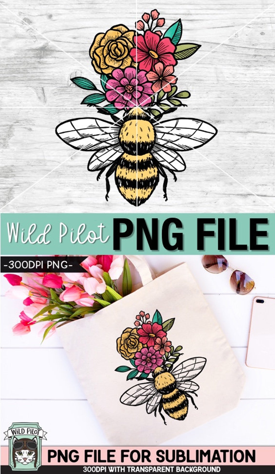 Bee Floral SUBLIMATION Design PNG, Floral Bee Sublimation, Flower Bee ...