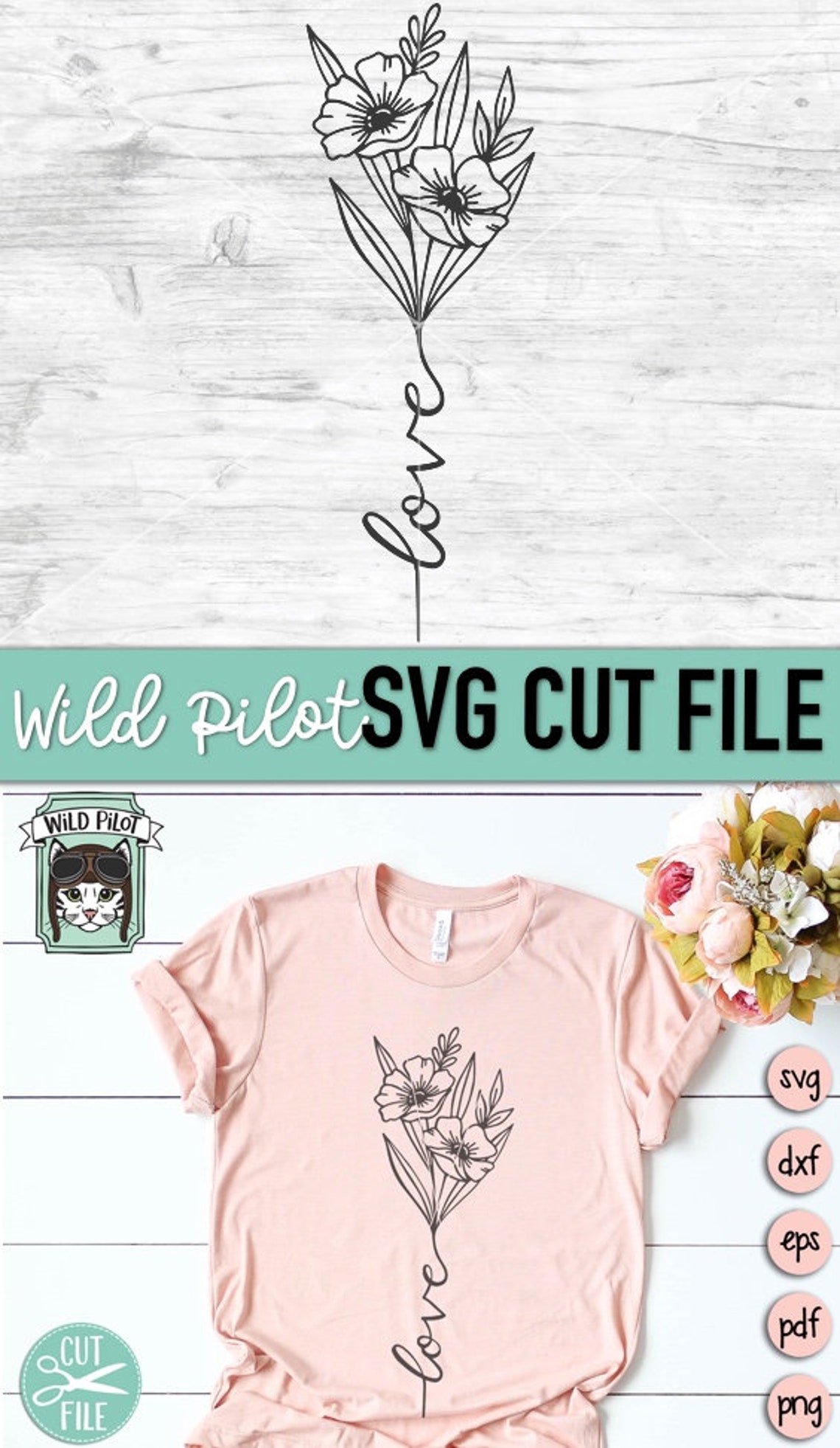 Love SVG, Floral SVG File, Flowers SVG, Valentines Day Svg File, Love ...