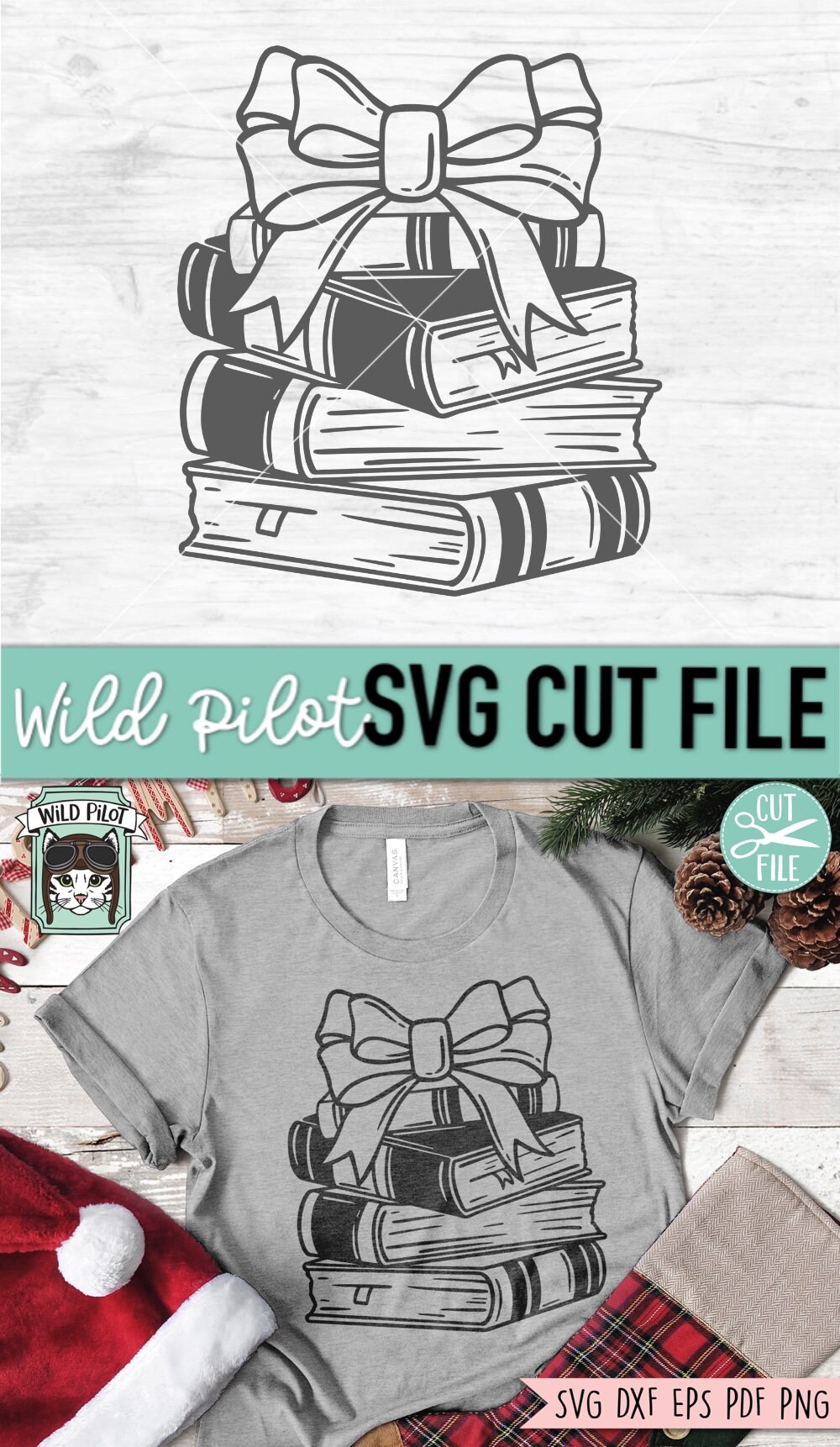 Christmas Book Lover SVG, Bow Book Svg, Reading Svg, Christmas Teacher ...