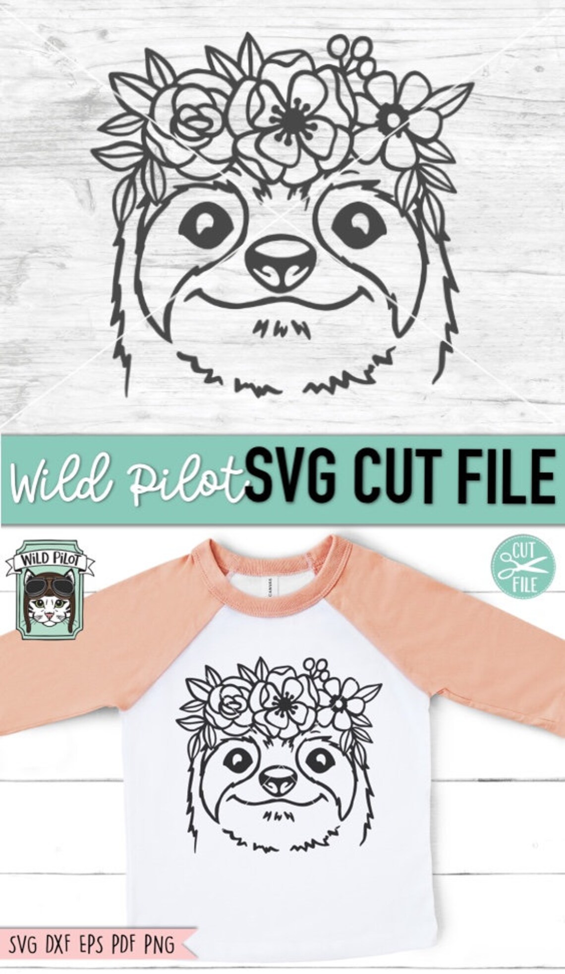 Sloth SVG File Floral Sloth Cut File Sloth With Flower Crown | Etsy