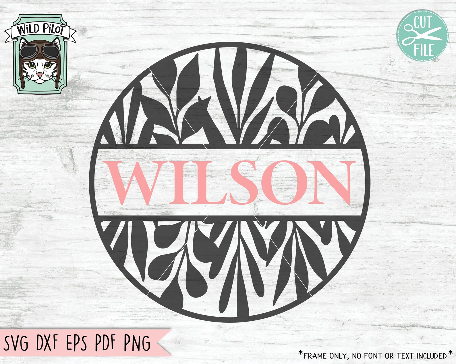 Round Monogram Frame SVG File, Split Monogram Svg, Leaf Monogram Frame ...