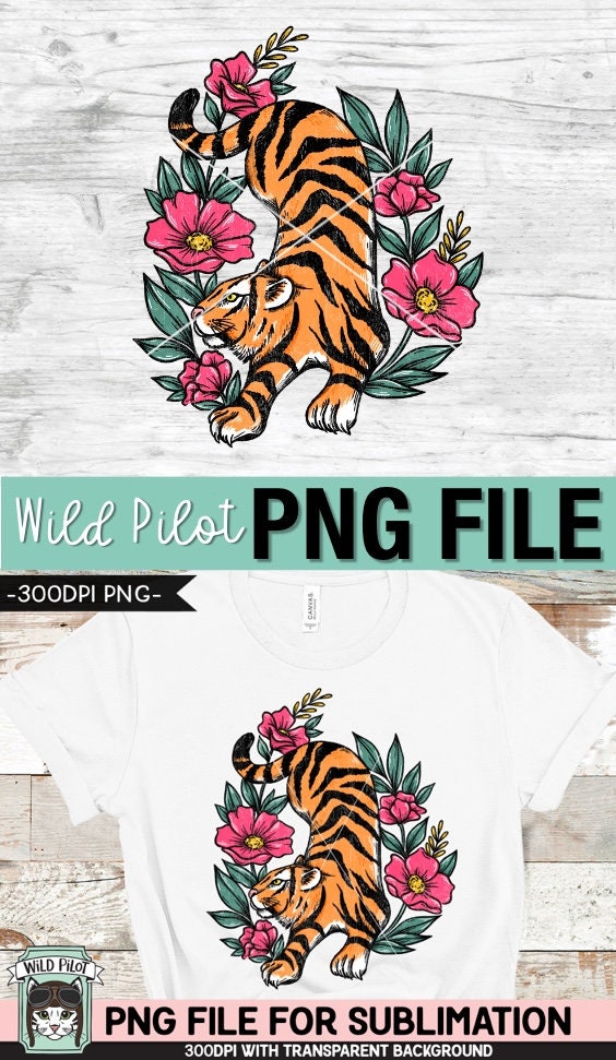 Tiger SUBLIMATION Design PNG Floral Tiger Png File Tiger - Etsy