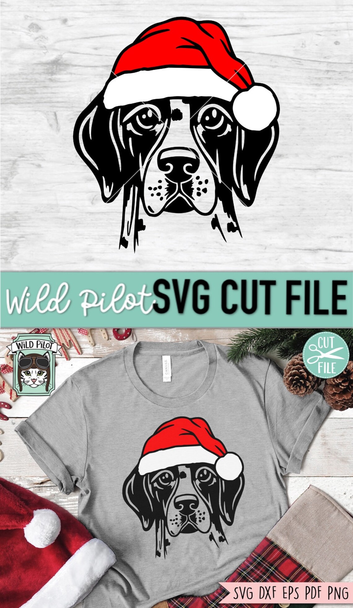 Dog Santa Hat Svg File, Christmas Dog Svg, German Shorthaired Pointer ...