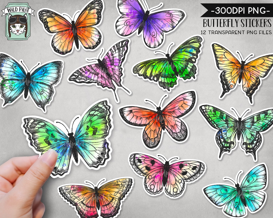PRINTABLE Butterfly Sticker Files, PNG File, Butterfly Illustrations ...