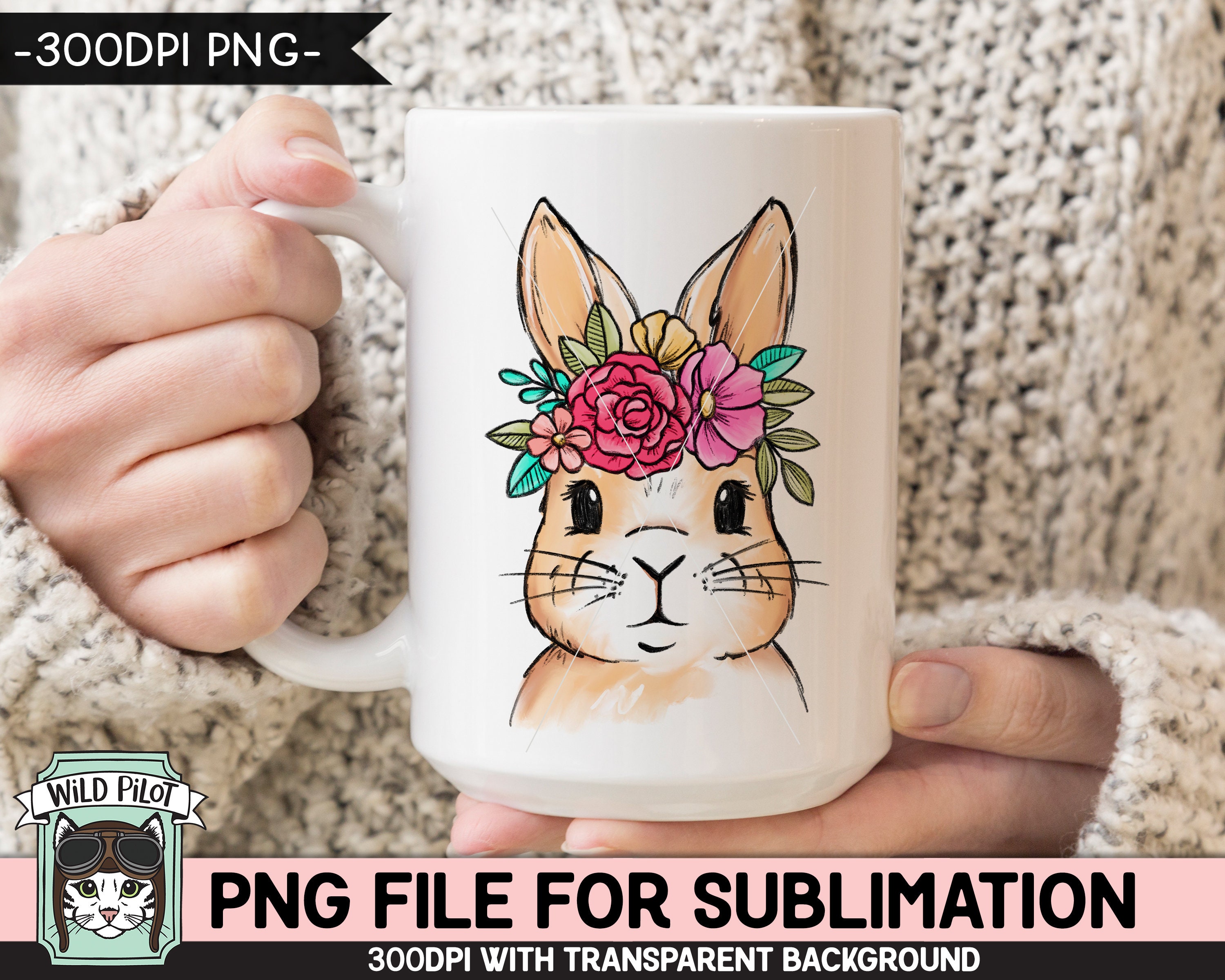 Floral Bunny SUBLIMATION Design PNG Easter Bunny Face Png | Etsy