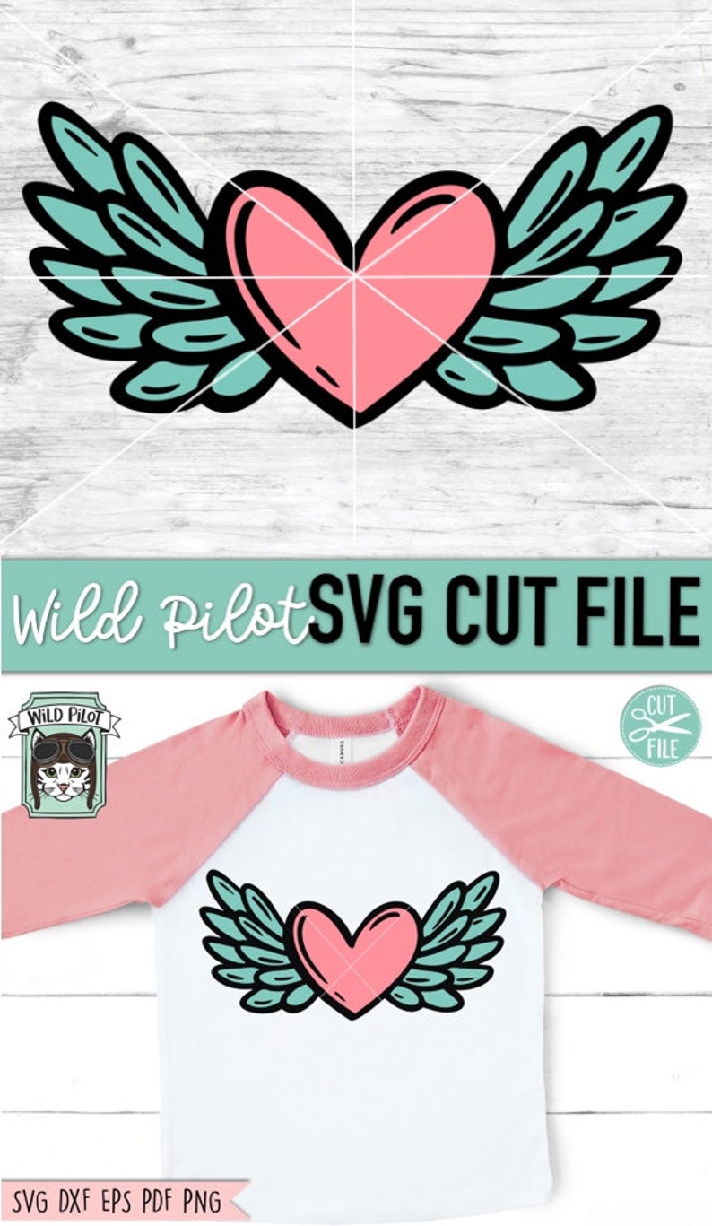 Heart With Wings SVG File Valentines Day SVG File Angel | Etsy