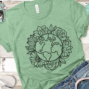 Love the Earth SVG File, Floral Earth Day SVG File, Earth Flowers SVG ...