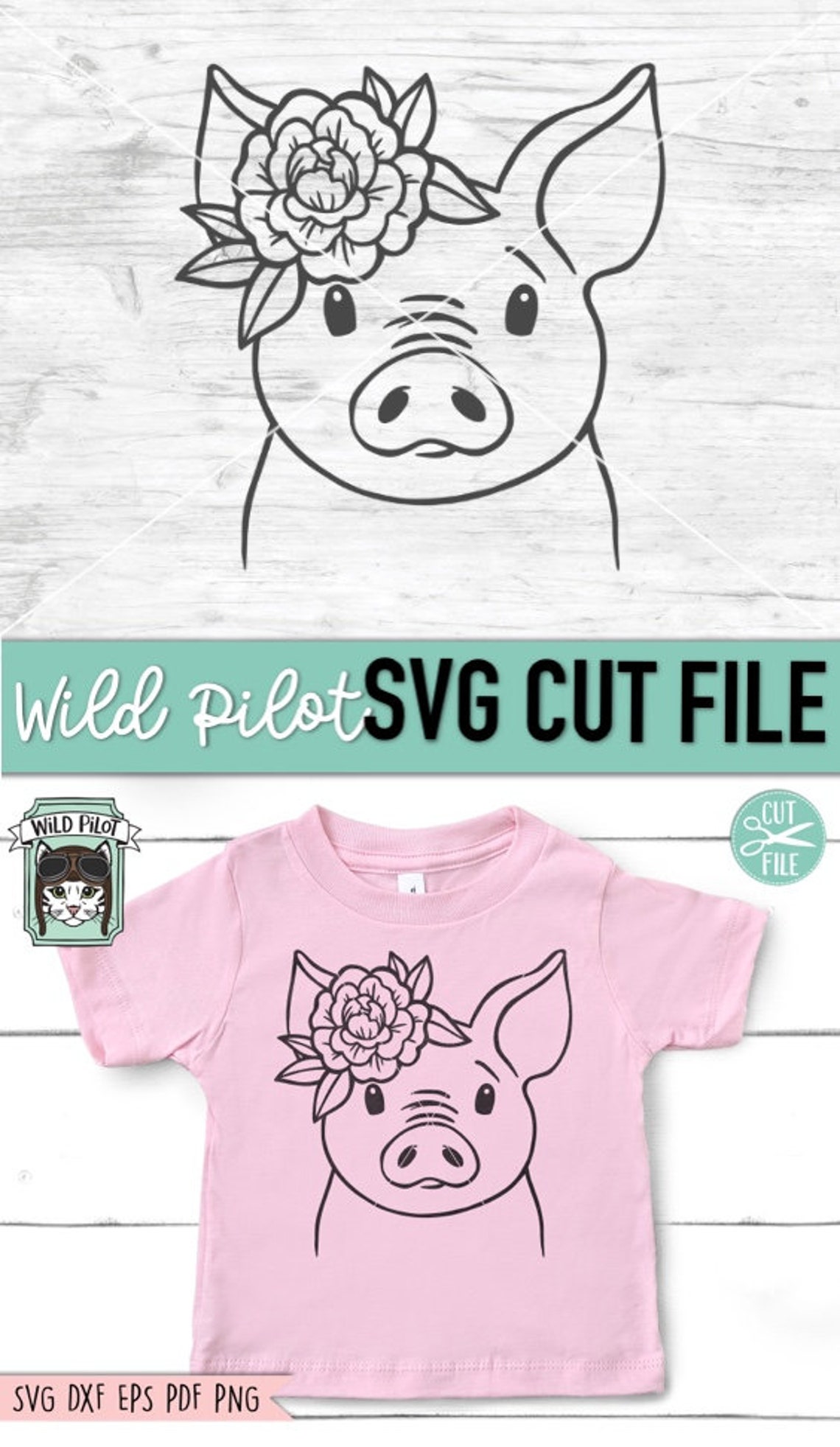 Pig SVG File, Pig With Flower Crown SVG, Pig Cut File, Animal Face ...
