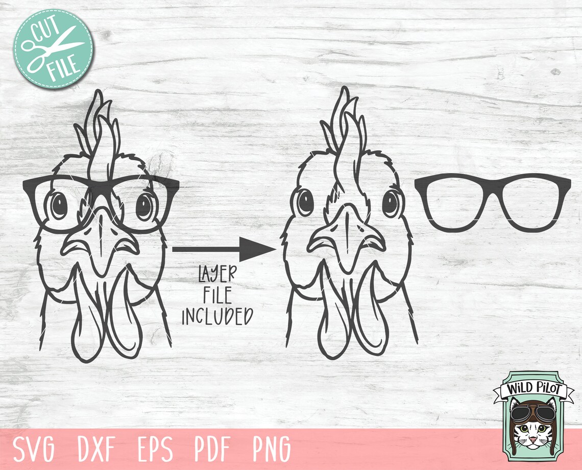 Chicken Svg File, Chicken With Glasses Svg, Chicken Cut File, Animal ...