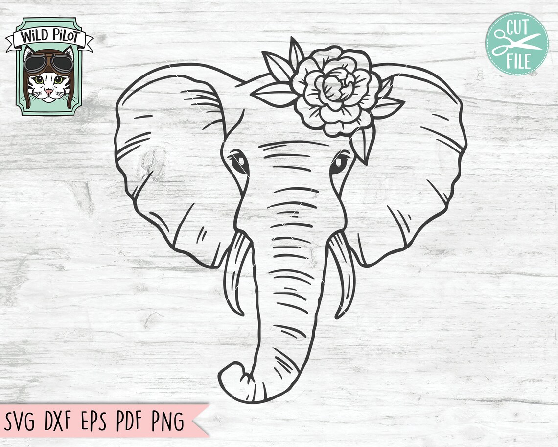 Elephant SVG File Elephant With Flower SVG Elephant Cut - Etsy