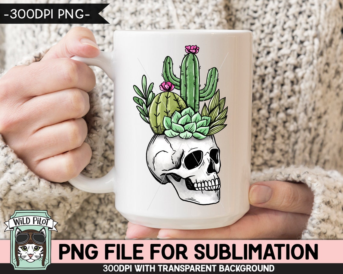 Skull Cactus Planter SUBLIMATION Design PNG, Cactus Skull Png File ...