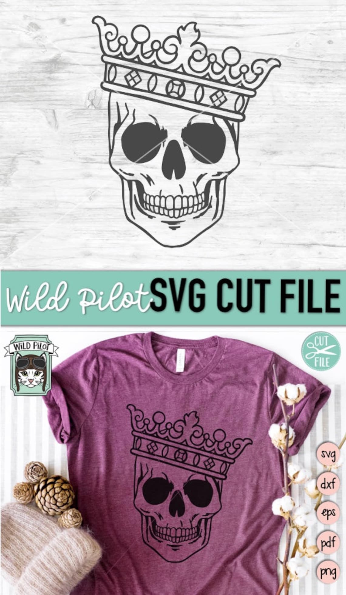 Skull With Crown Svg File, Crown Skull Svg, Skull Cut File, Queen King ...