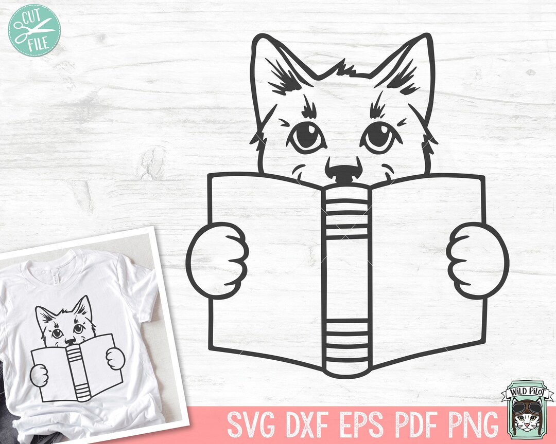Cat SVG, Book SVG, Reading SVG, Cat Clipart, Kitty Svg, Animal Svg ...