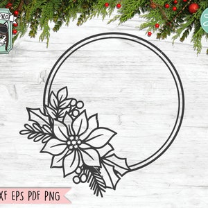 Poinsettia Frame Svg File, Christmas Svg, Christmas Wreath Cut File ...