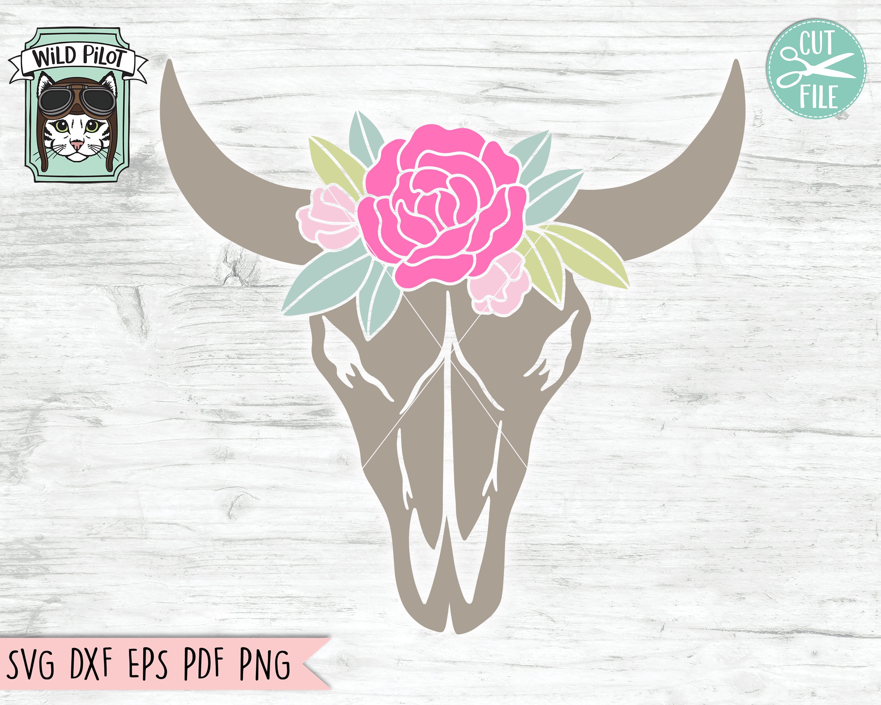 Cow Skull with Flowers SVG file Cow Skull svg file Flower | Etsy