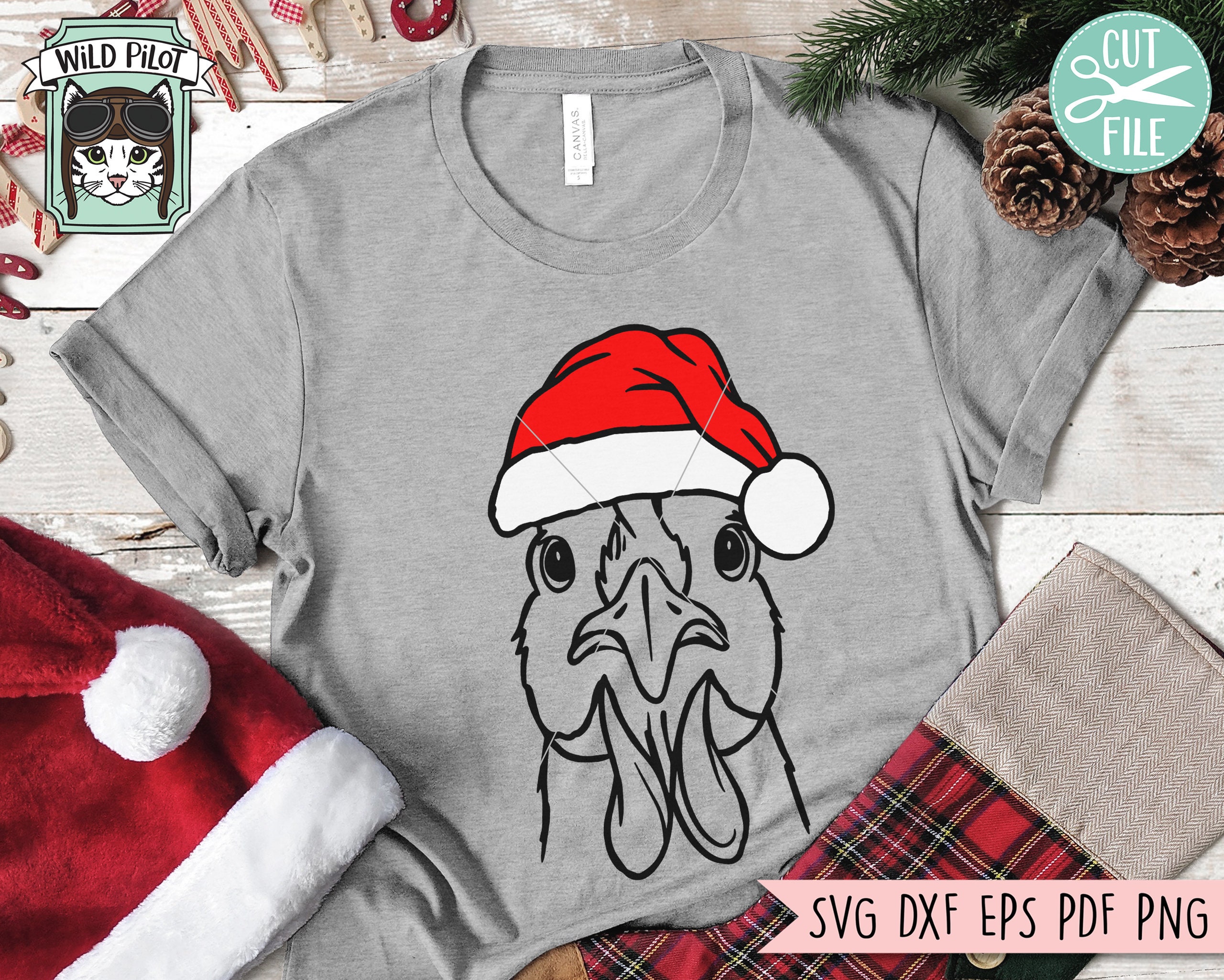 Chicken Santa Hat Svg File, Chicken With Hat Svg, Christmas Svg File ...