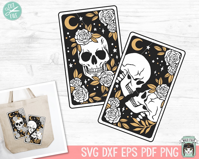 Tarot Card Skull Svg, Floral Skull Tarot Svg File, Death Tarot, Lovers ...