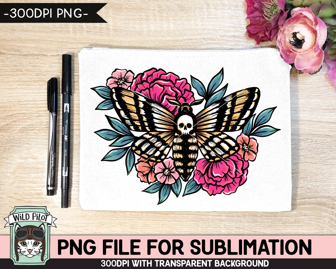 Floral Moth SUBLIMATION Design PNG Flower Skull Moth Png - Etsy
