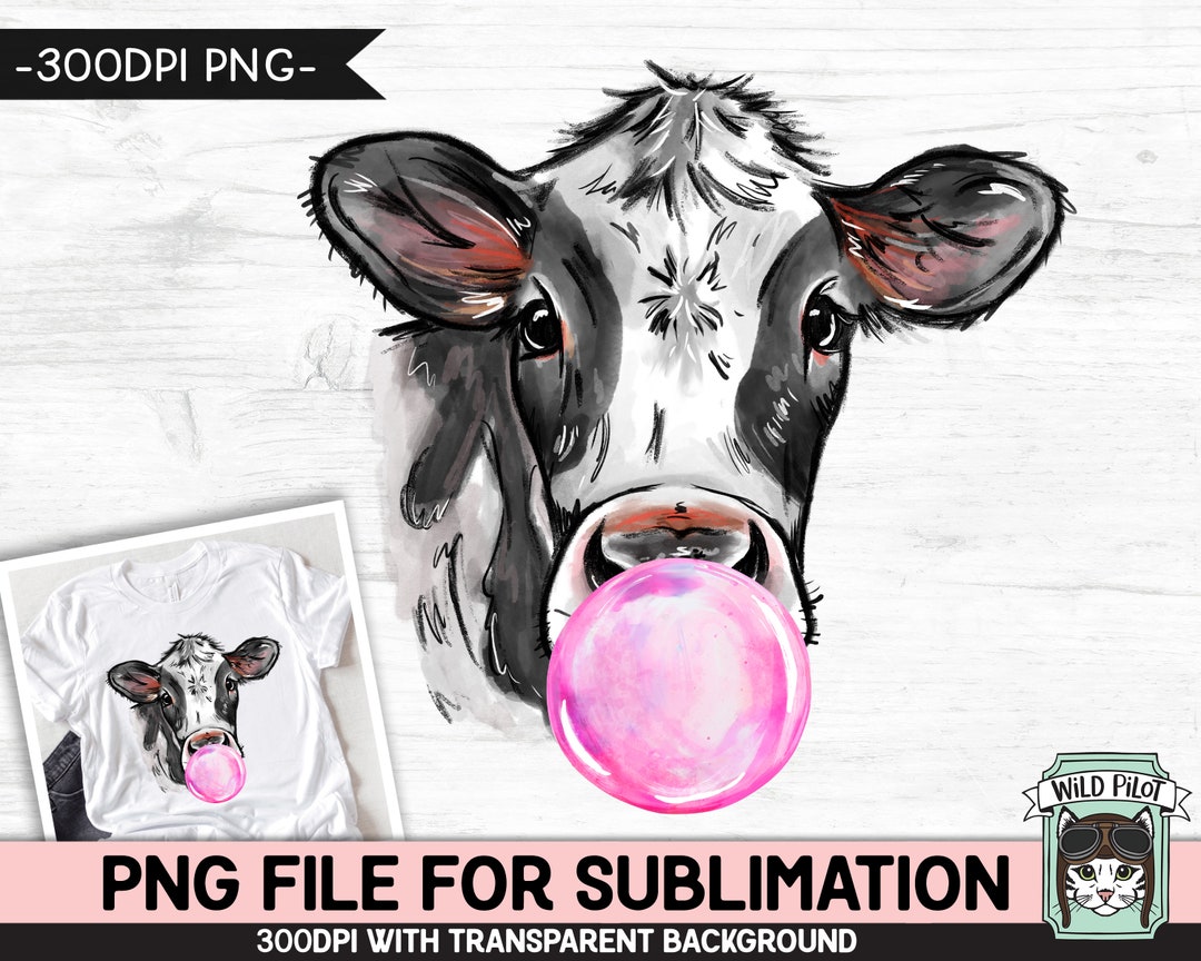 Cow SUBLIMATION PNG, Cow Chewing Gum Png, Cow Bubblegum Png File, Pink ...