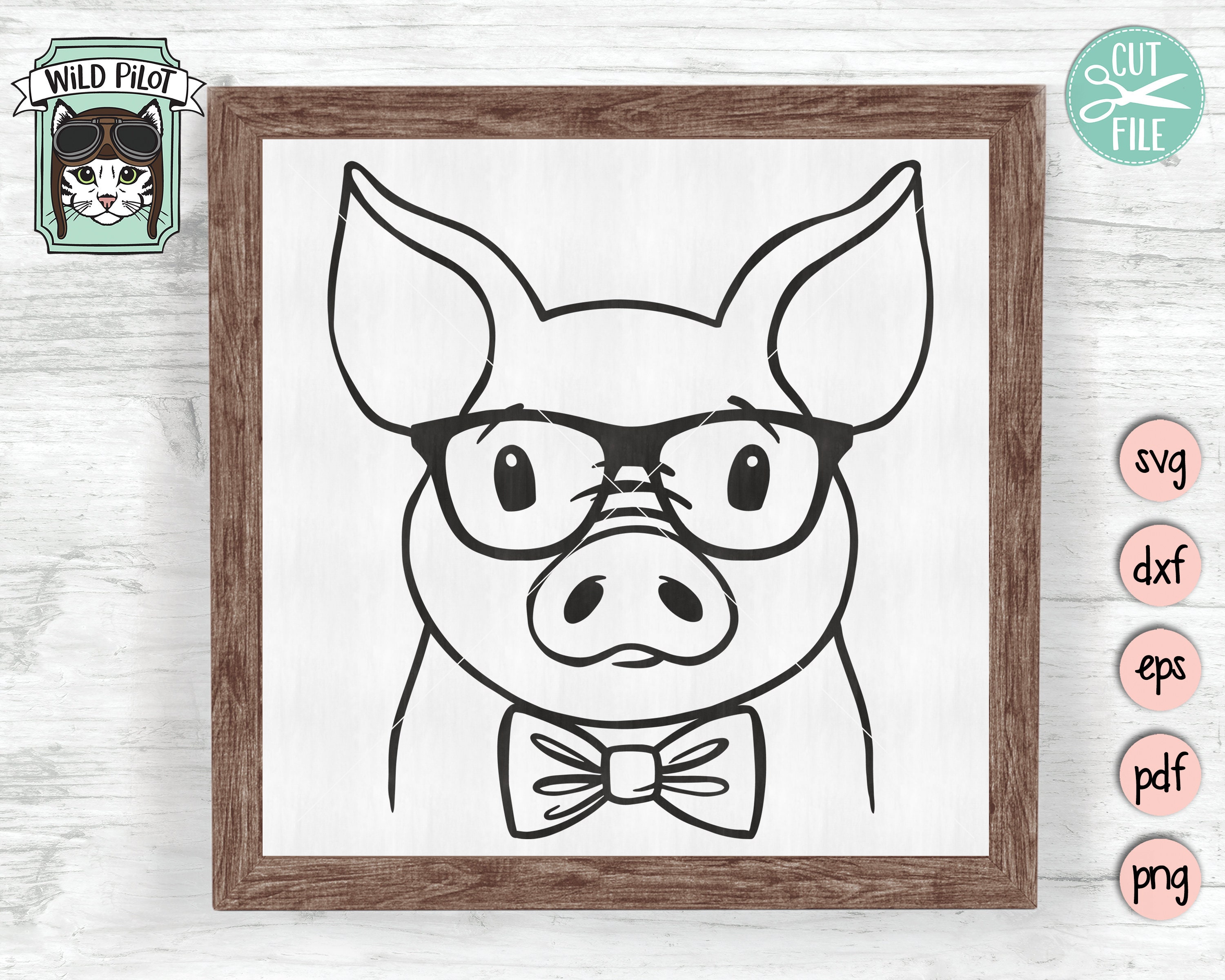 Pig Svg File Pig With Glasses Bowtie Svg Pig Cut File - Etsy