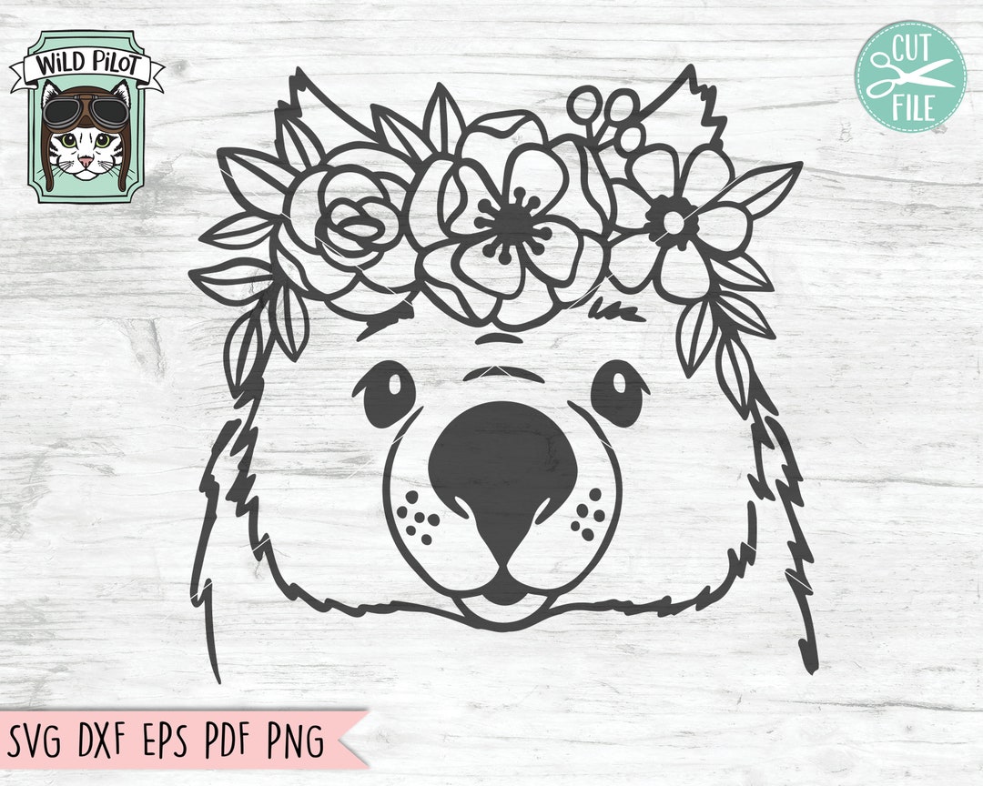 Wombat SVG File, Wombat With Flower Crown SVG, Wombat Cut File, Animal ...