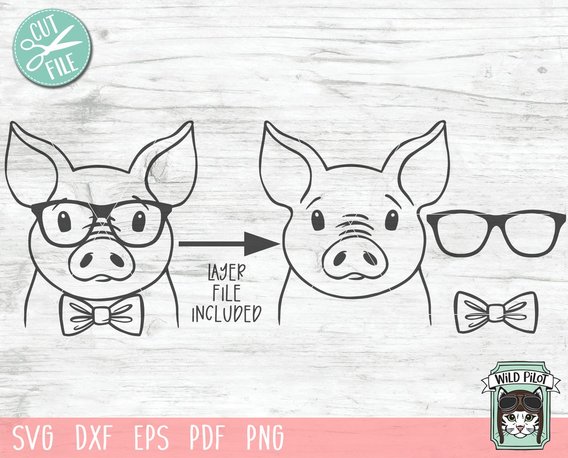 Pig Svg File Pig With Glasses Bowtie Svg Pig Cut File - Etsy