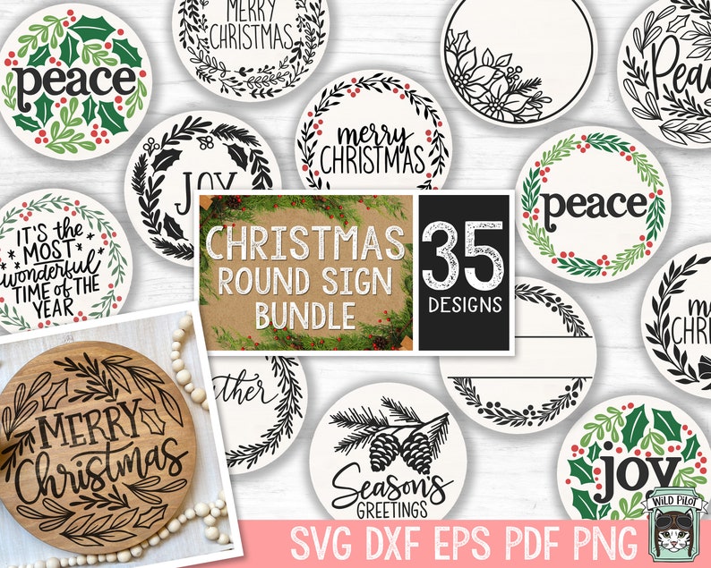 Christmas Round Sign Bundle Svg File Christmas Sign Svg - Etsy
