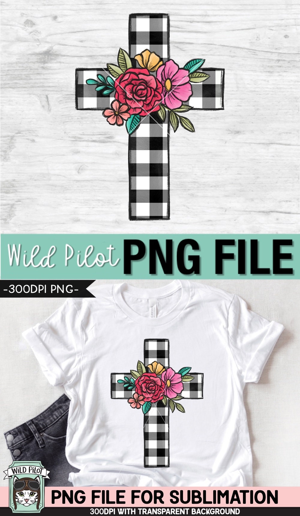Floral Plaid Cross SUBLIMATION Design PNG, Easter Sublimation ...