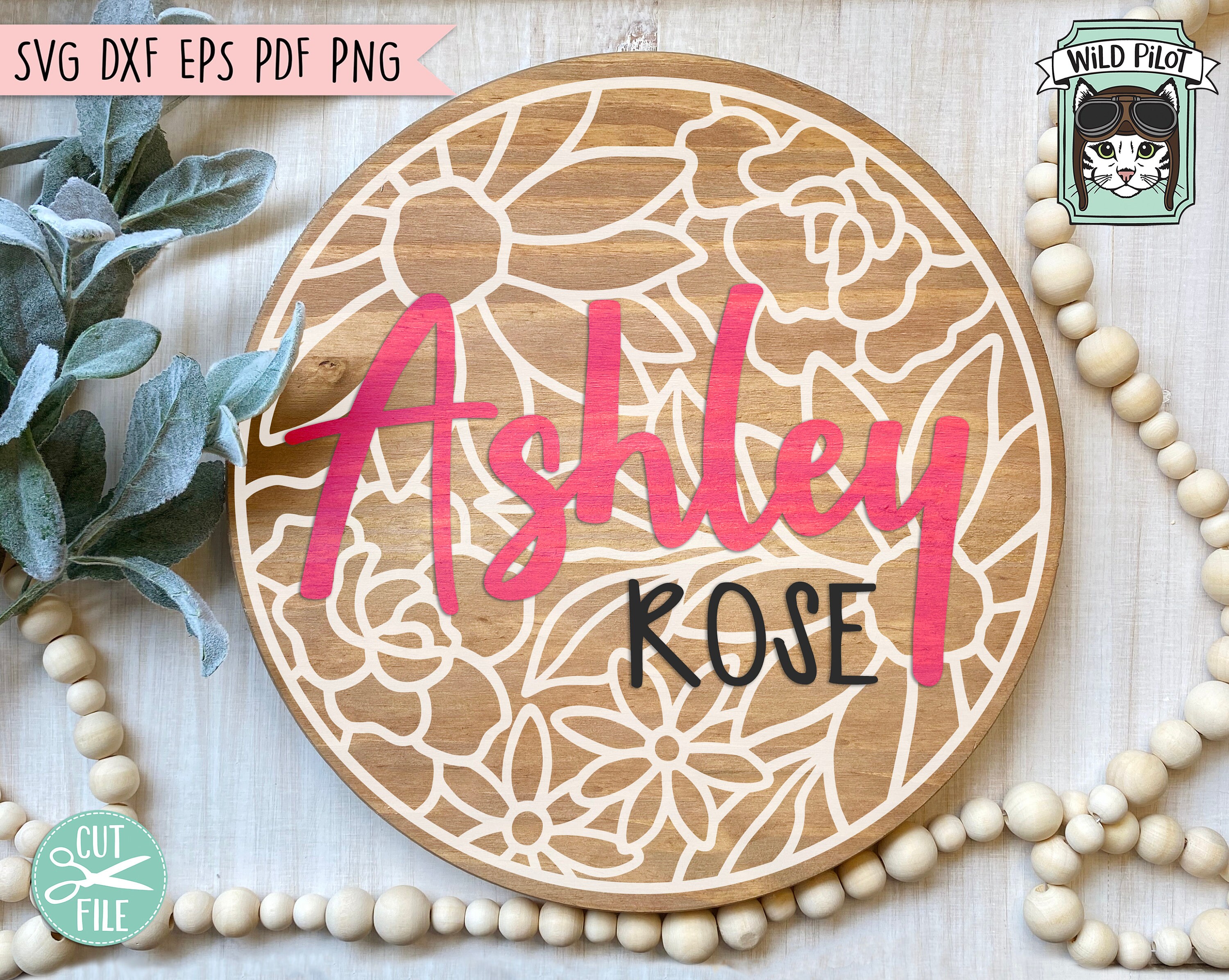 Flower Round Sign SVG Name Backer SVG File Flower Half Round - Etsy