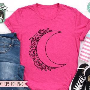 Moon Flowers Svg File, Moon Floral Svg, Man in the Moon Svg File, Moon ...