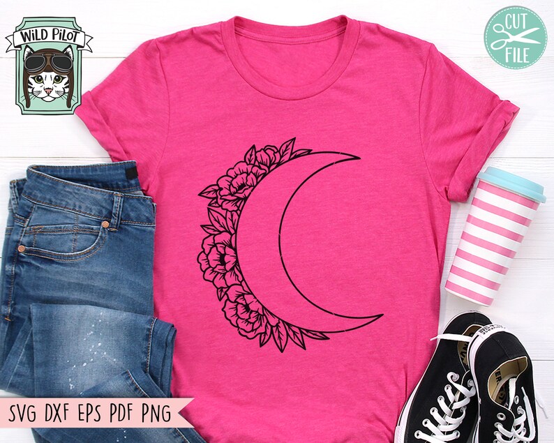 Moon Flowers Svg File, Moon Floral Svg, Man in the Moon Svg File, Moon ...