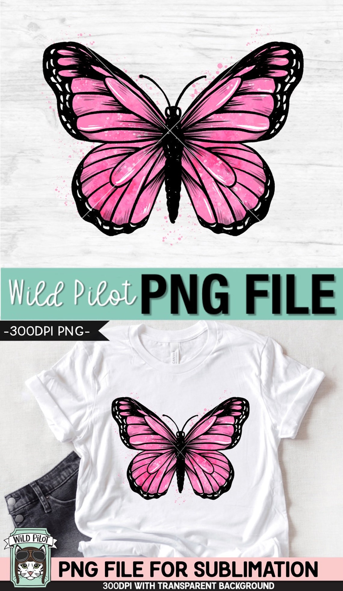 Pink Butterfly SUBLIMATION Design PNG, Watercolor Butterfly Sublimation ...