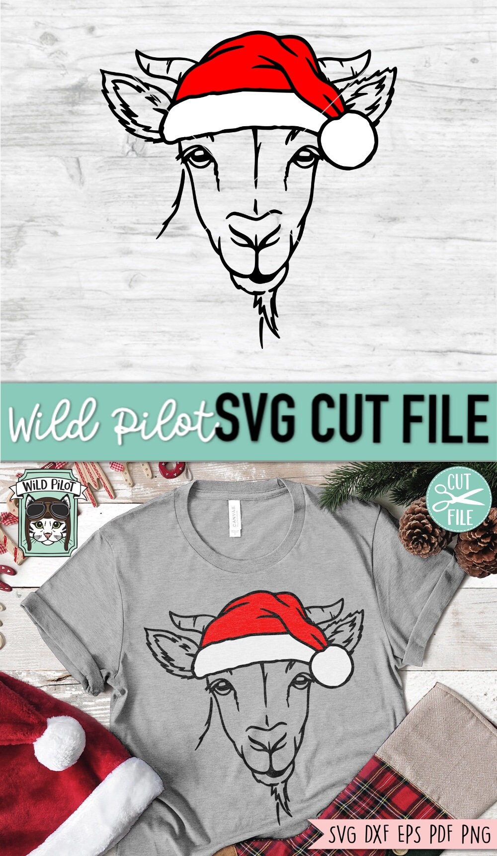 Goat Santa Hat Svg File, Goat With Hat Svg, Christmas Goat Svg File ...