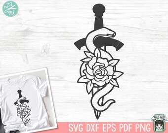 Sword SVG, Flower Snake SVG, Snake Cut File, Sword Clipart, Floral ...