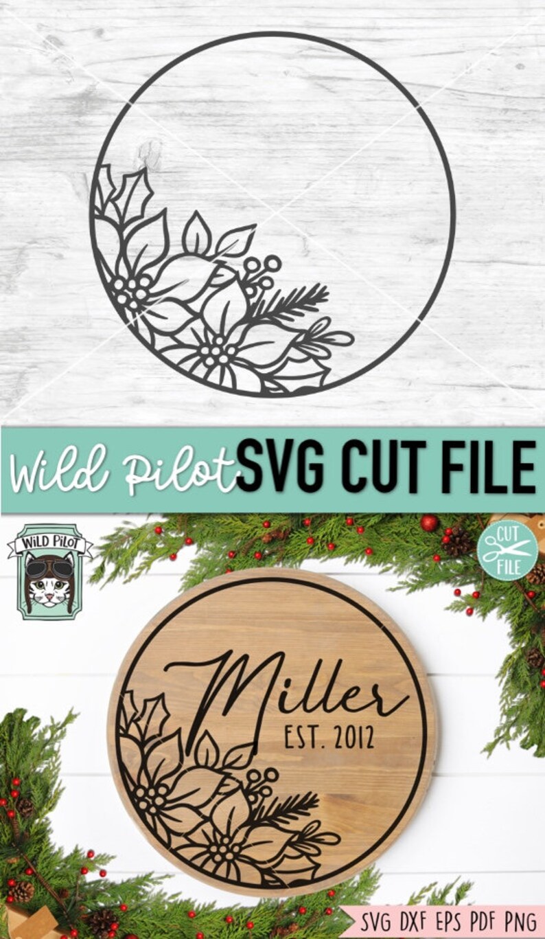 Poinsettia Frame Svg File Christmas Svg Christmas Wreath Cut - Etsy