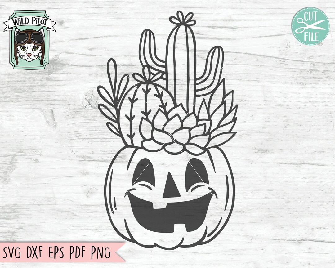 Pumpkin Cactus Planter SVG File, Halloween Succulent Svg File ...