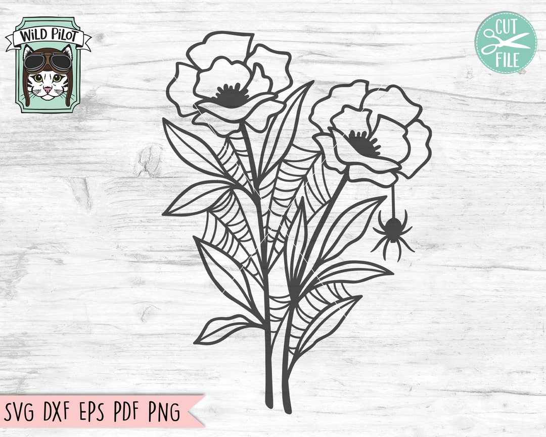 Flower With Spider Webs SVG File, Spider Web Flower Svg, Floral Cut ...