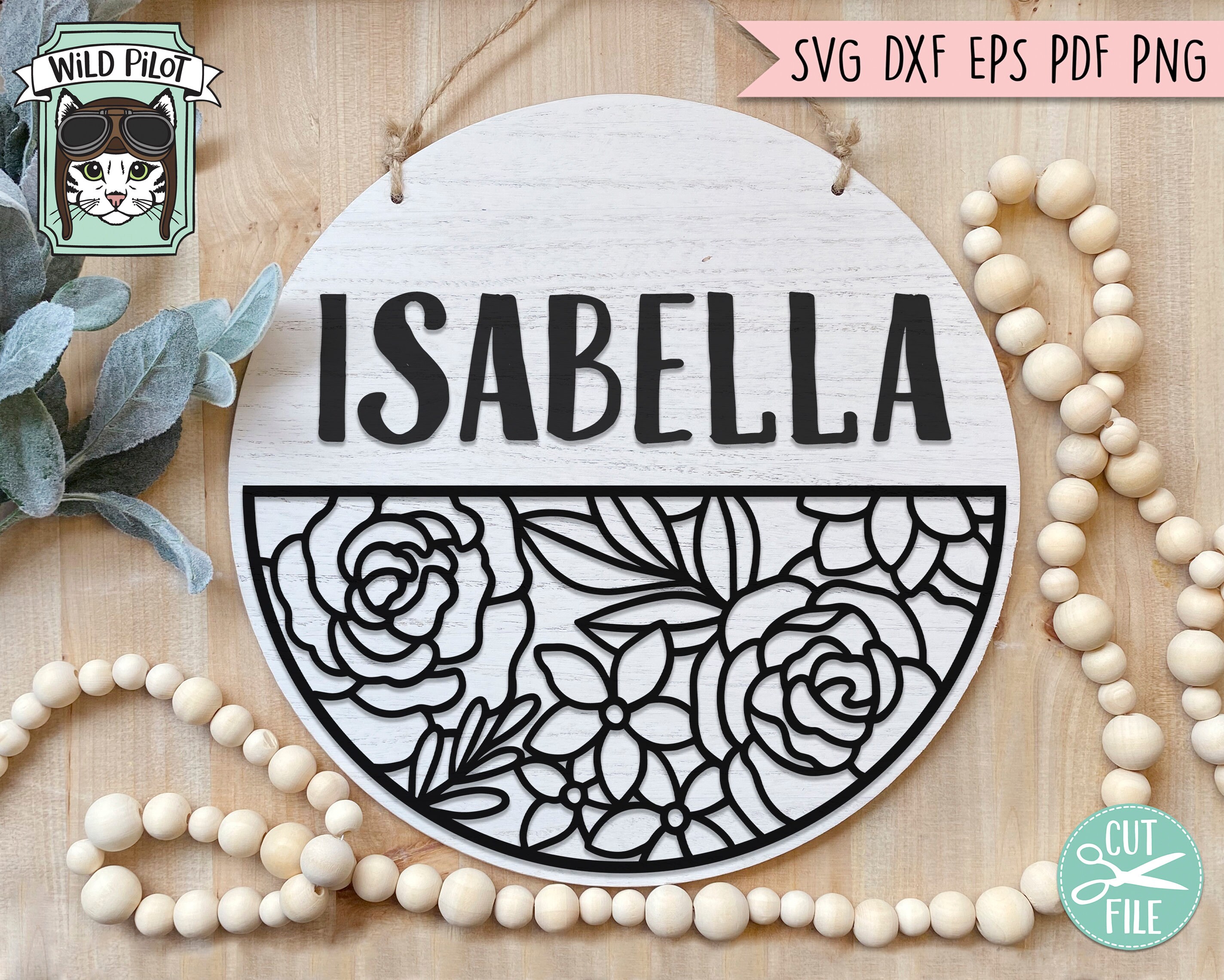 Flower Round Sign SVG, Name Backer SVG File, Flower Half Round Svg ...