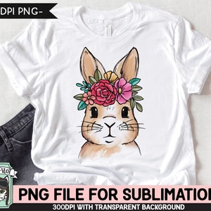 Floral Bunny SUBLIMATION Design PNG, Easter Bunny Face Png File, Flower ...