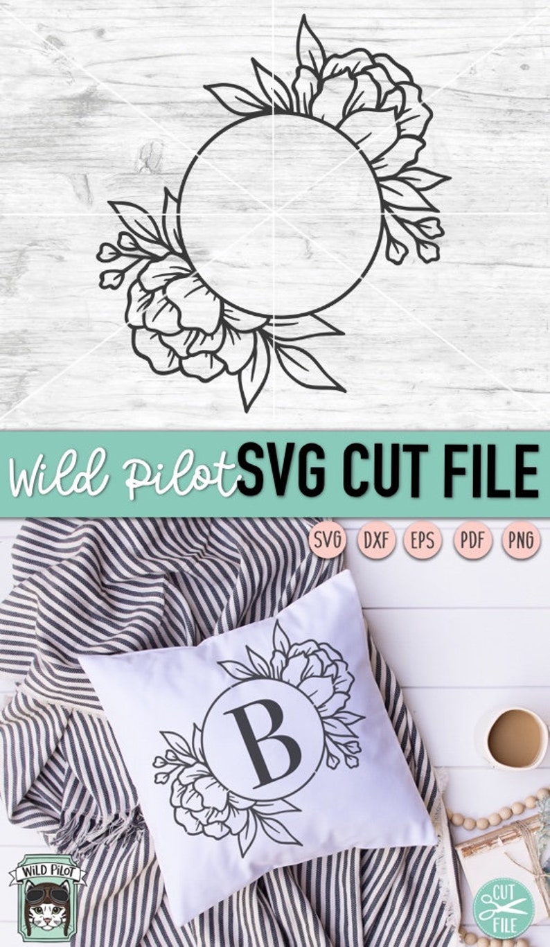Flower Monogram Frame SVG File Floral Monogram Frame Round - Etsy