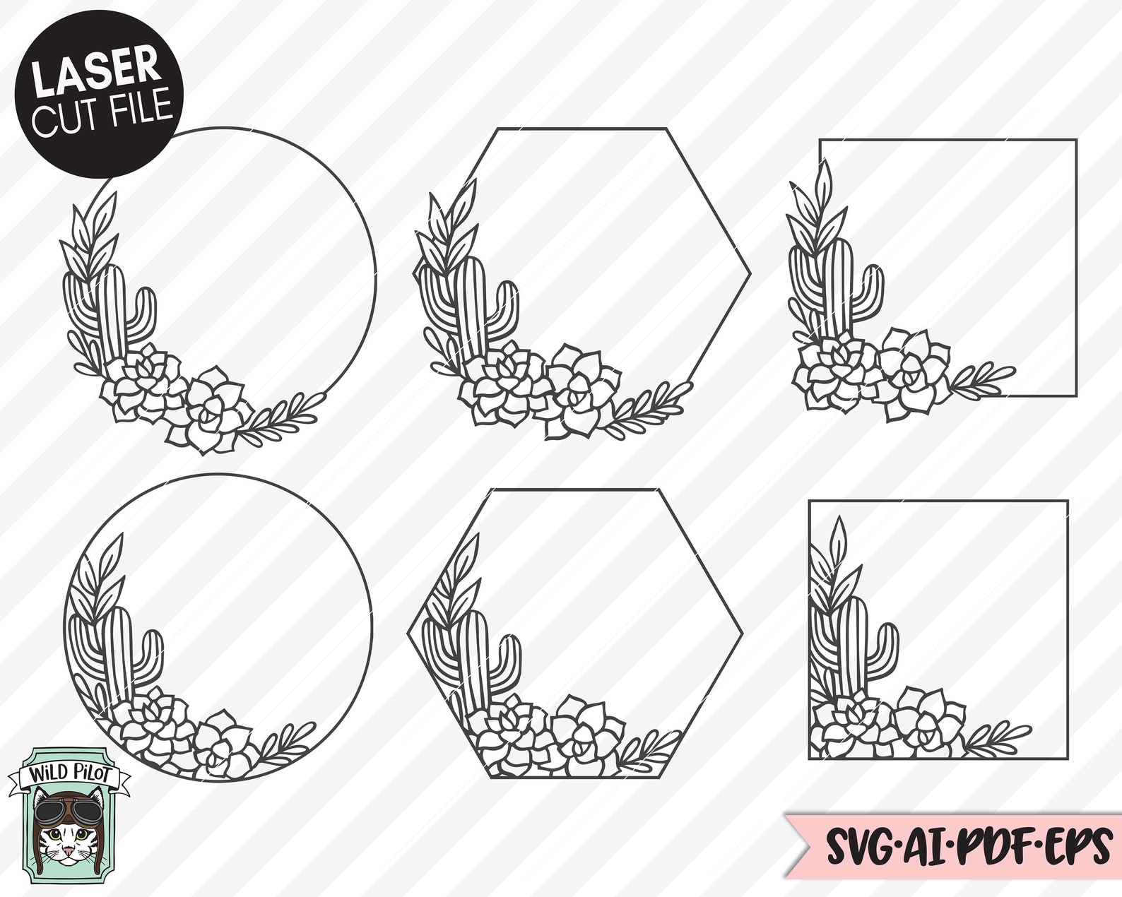 Cactus Laser Cut File SVG, Cactus Frame Laser File, Round Cactus Sign ...