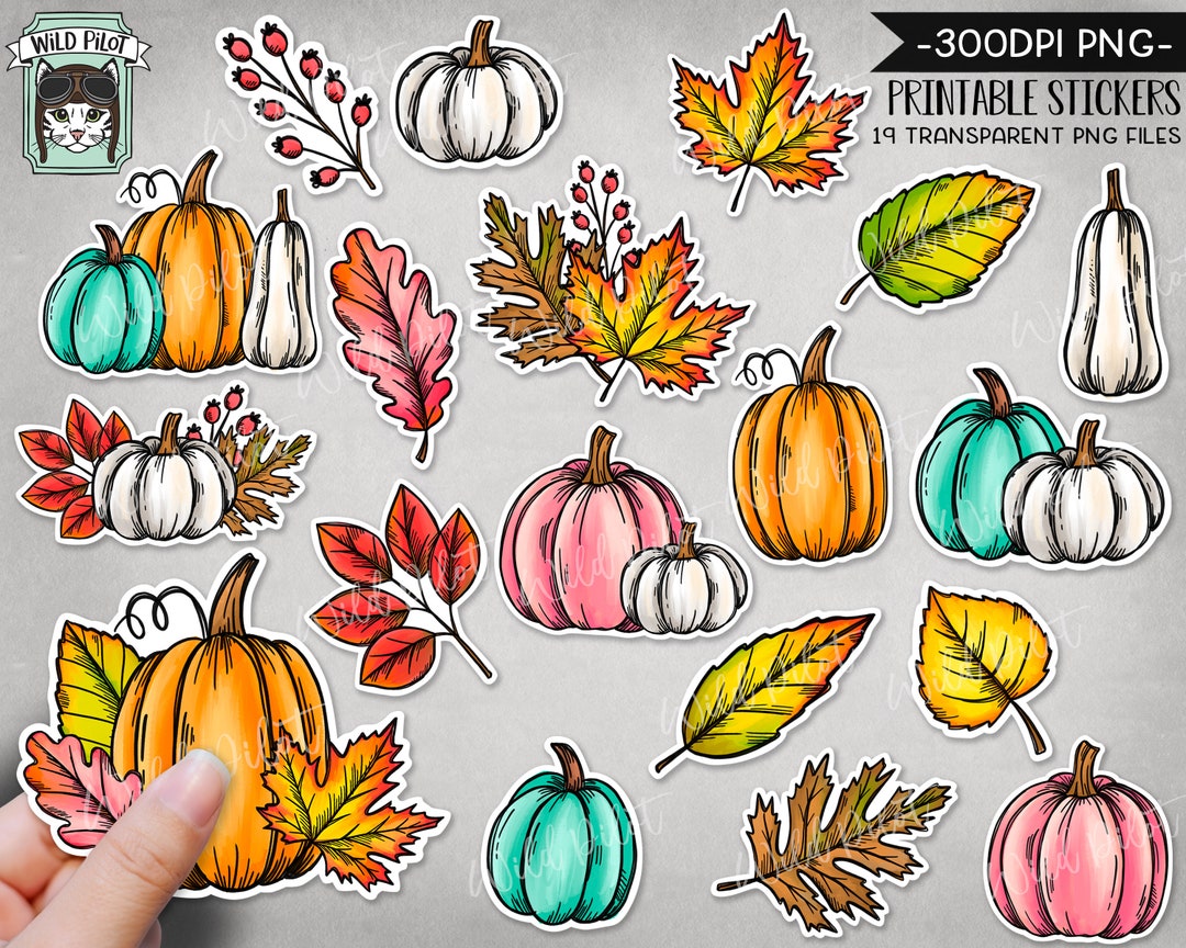 PRINTABLE Fall Sticker Files PNG File, Pumpkin Fall Leaves ...