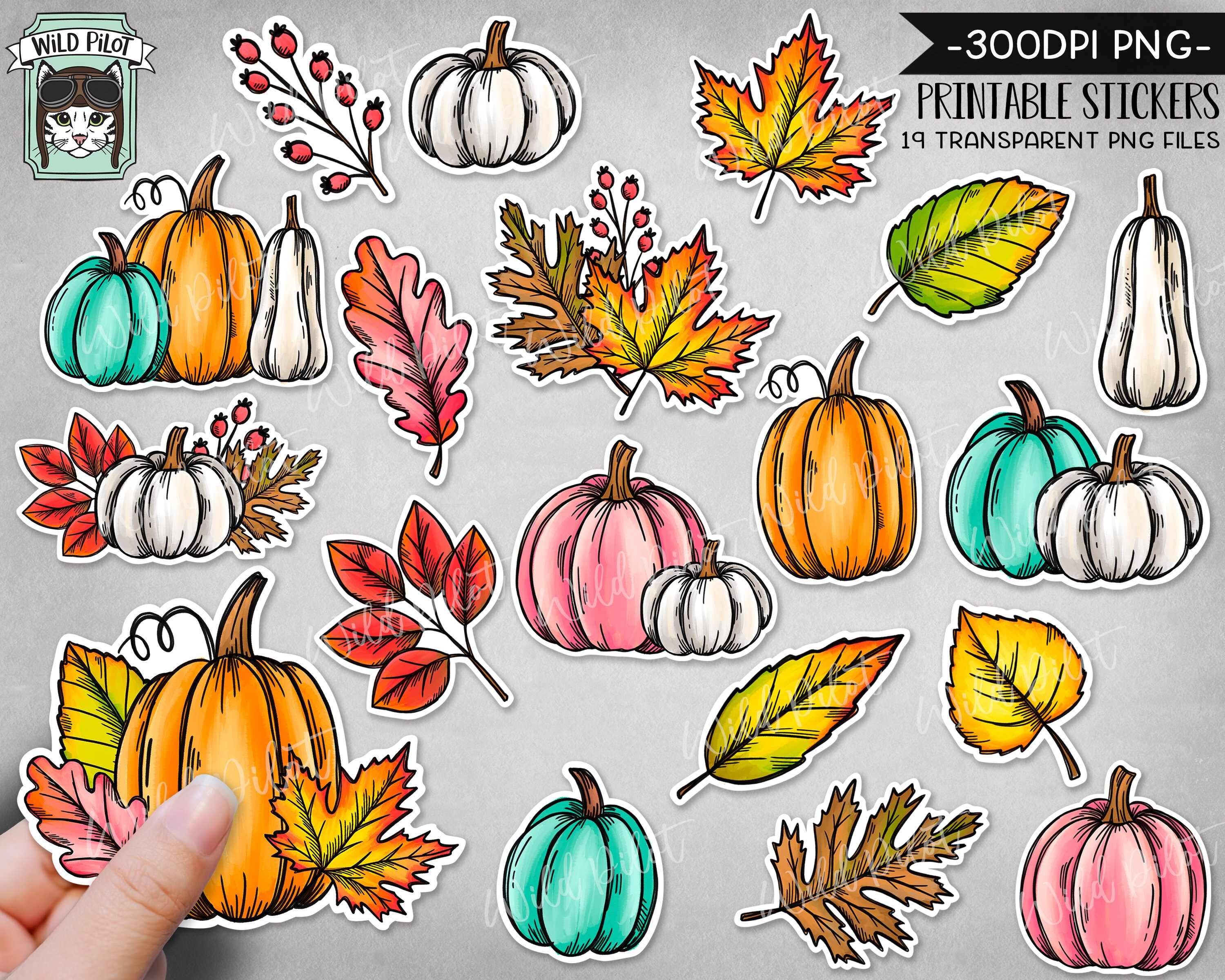 PRINTABLE Fall Sticker Files PNG File Pumpkin Fall Leaves | Etsy