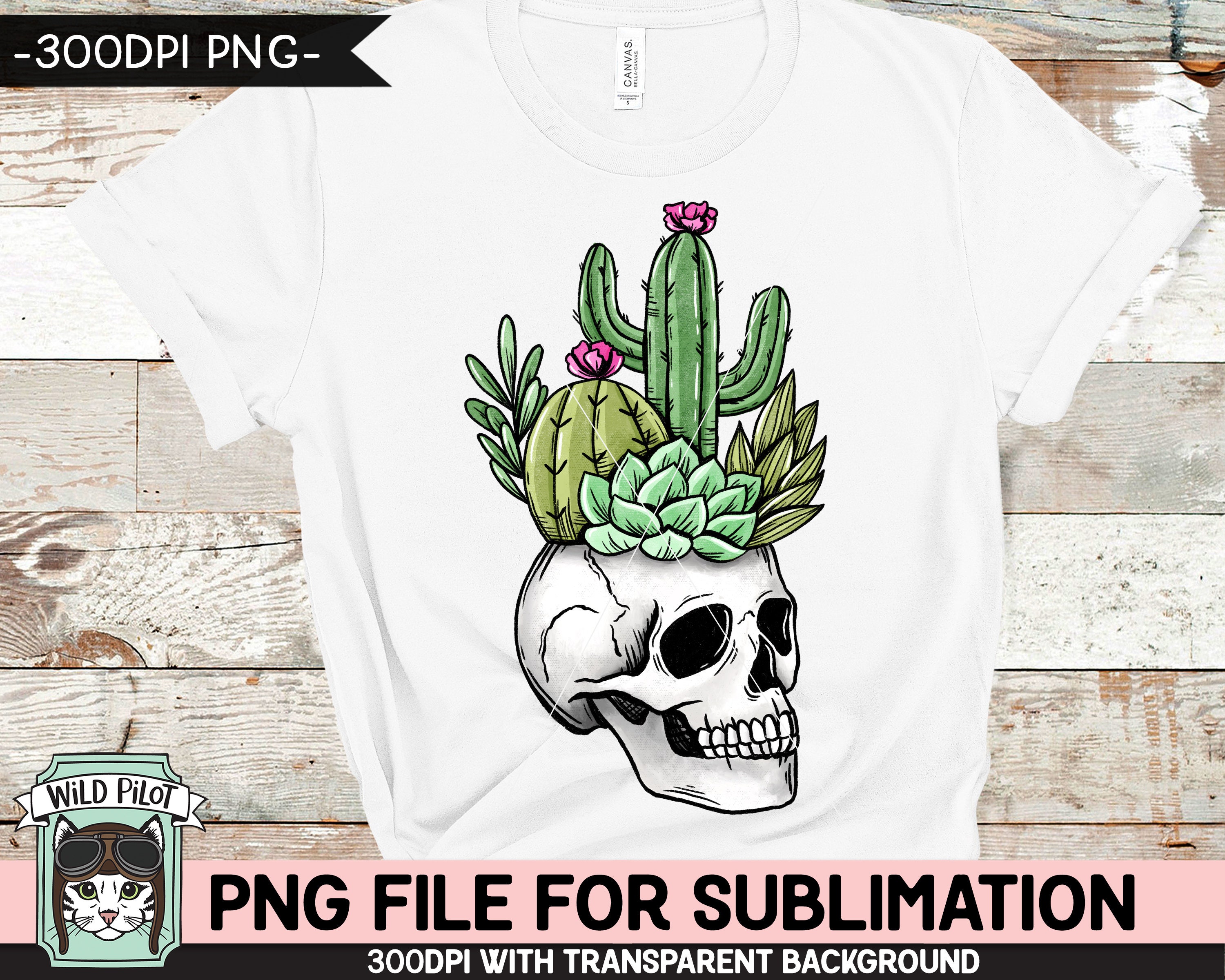 Skull Cactus Planter SUBLIMATION Design PNG, Cactus Skull Png File ...