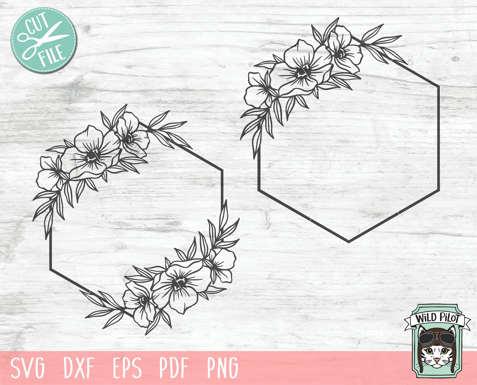 Flower Frame SVG, Hexagon Flower Frame SVG, Floral Frame Cut File ...