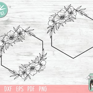 Flower Frame SVG, Hexagon Flower Frame SVG, Floral Frame Cut File ...