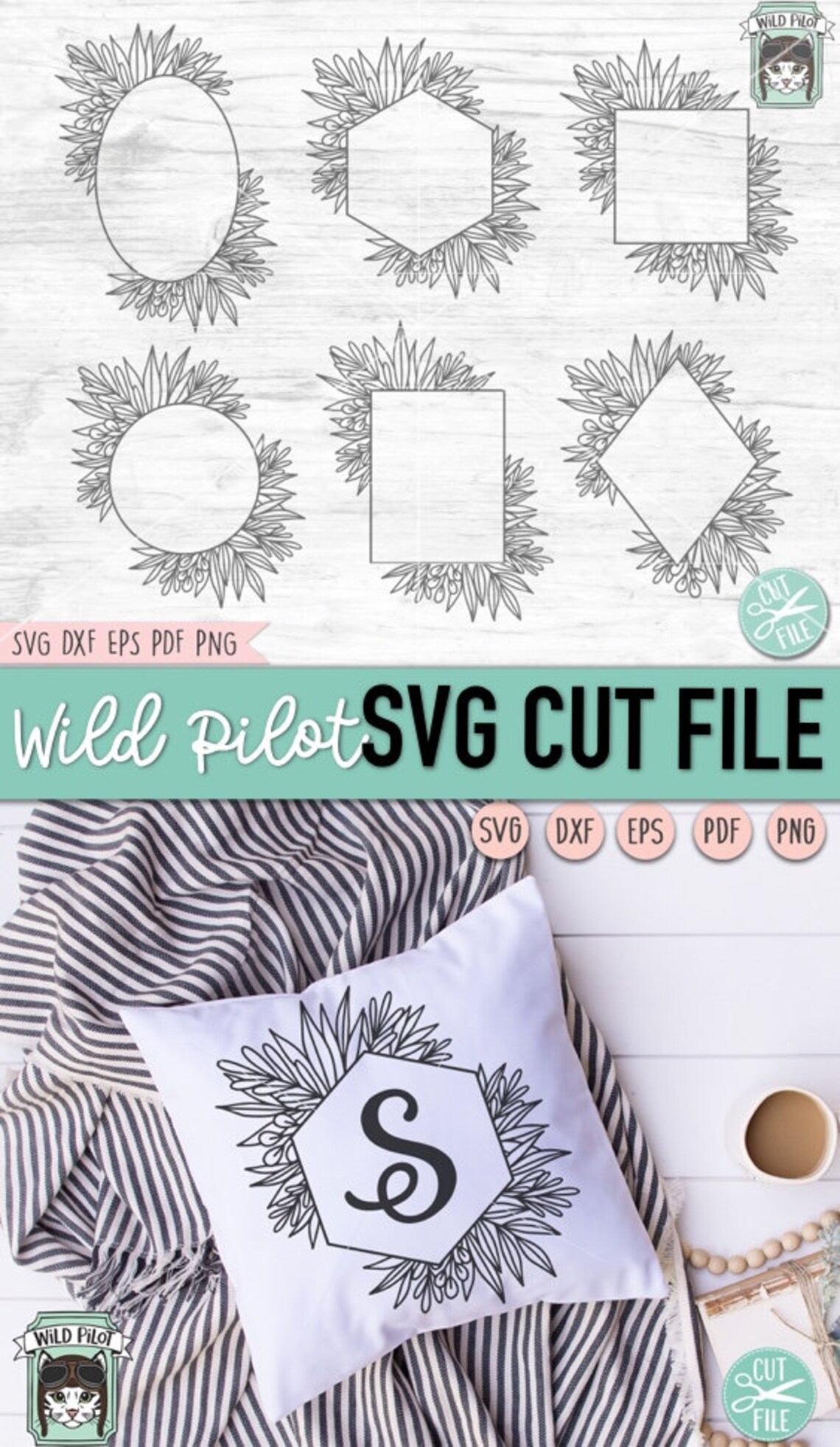 Leaf Frame SVG file Monogram Frame Leaf Border SVG Leaves | Etsy