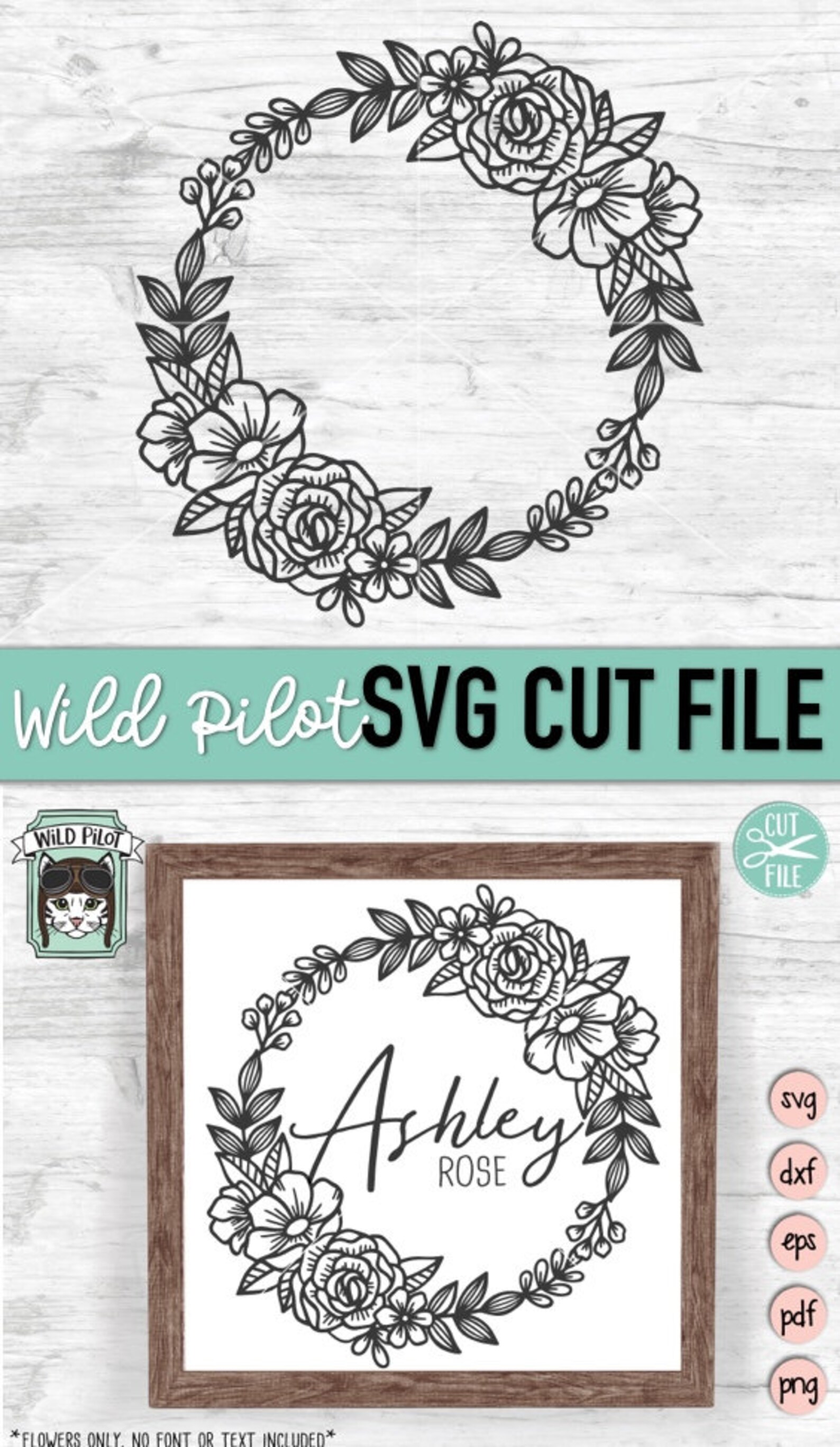 Wreath SVG File, Flower Wreath Svg, Floral Wreath Clipart, Monogram ...
