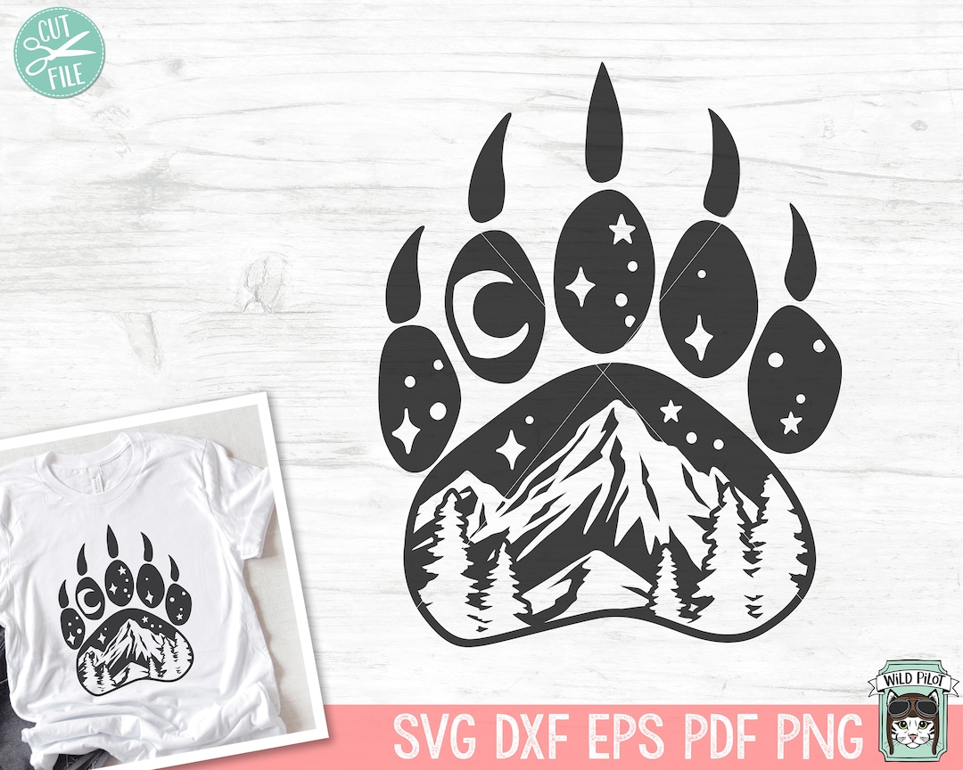 Bear Paw Print SVG, Paw Print SVG, Mountain Scene SVG, Forest Trees Svg ...